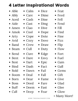 4 Letter Inspirational Words - The Goal Chaser