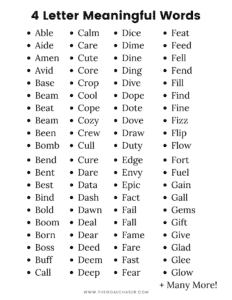 Meaningful 4 Letter Words - The Goal Chaser