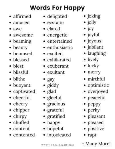Happy Words List - 70+ Words For Happy - The Goal Chaser