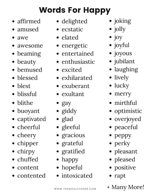 Happy Words List - 70+ Words For Happy - The Goal Chaser