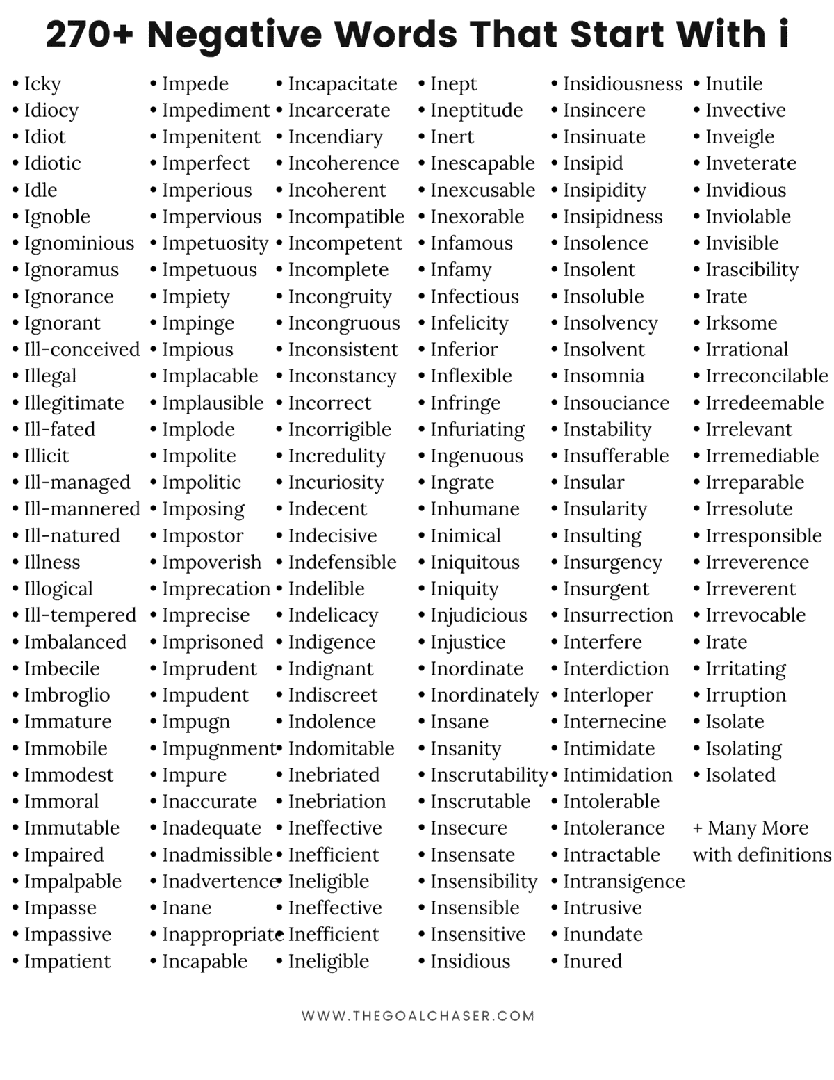 270 Negative Words That Start With I With Definitions Bad I Words