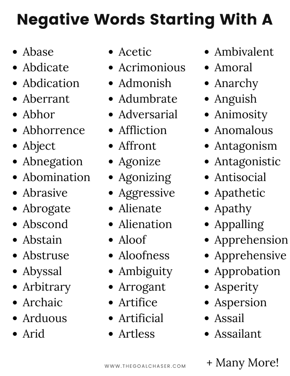 Negative Words That Start With A With Definitions 