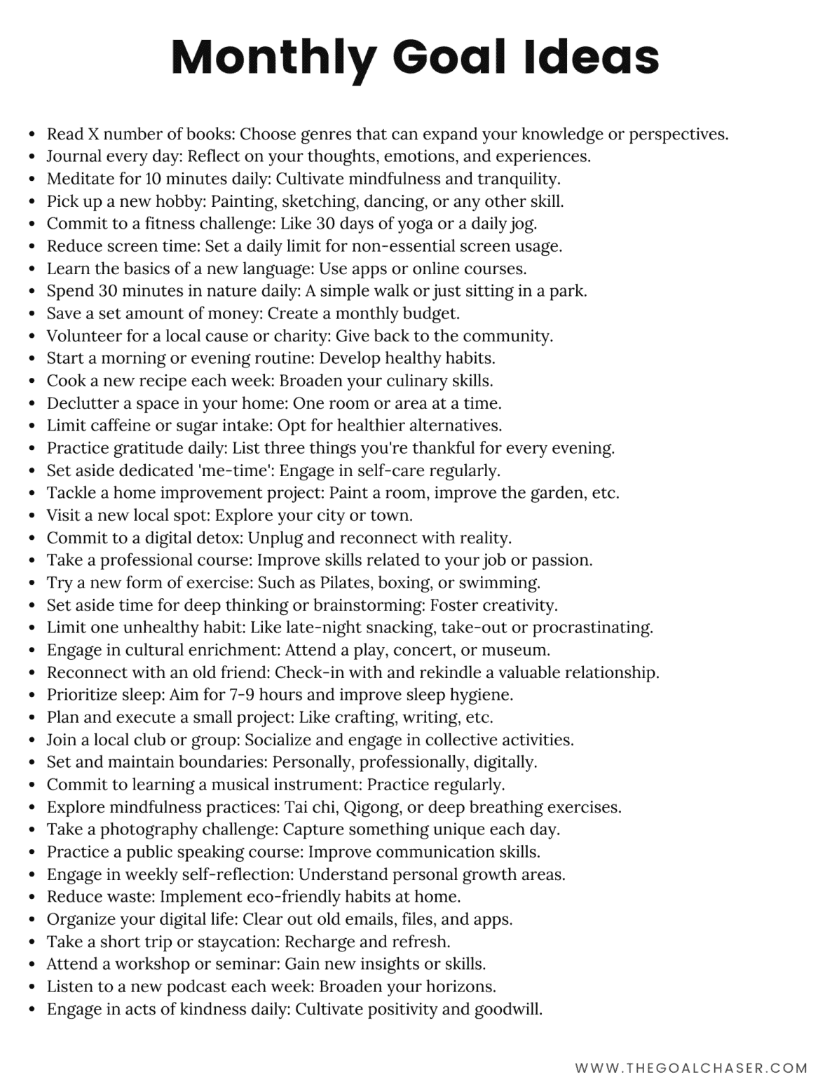 40 Monthly Goal Ideas That Can Be The Game Changer - The Goal Chaser