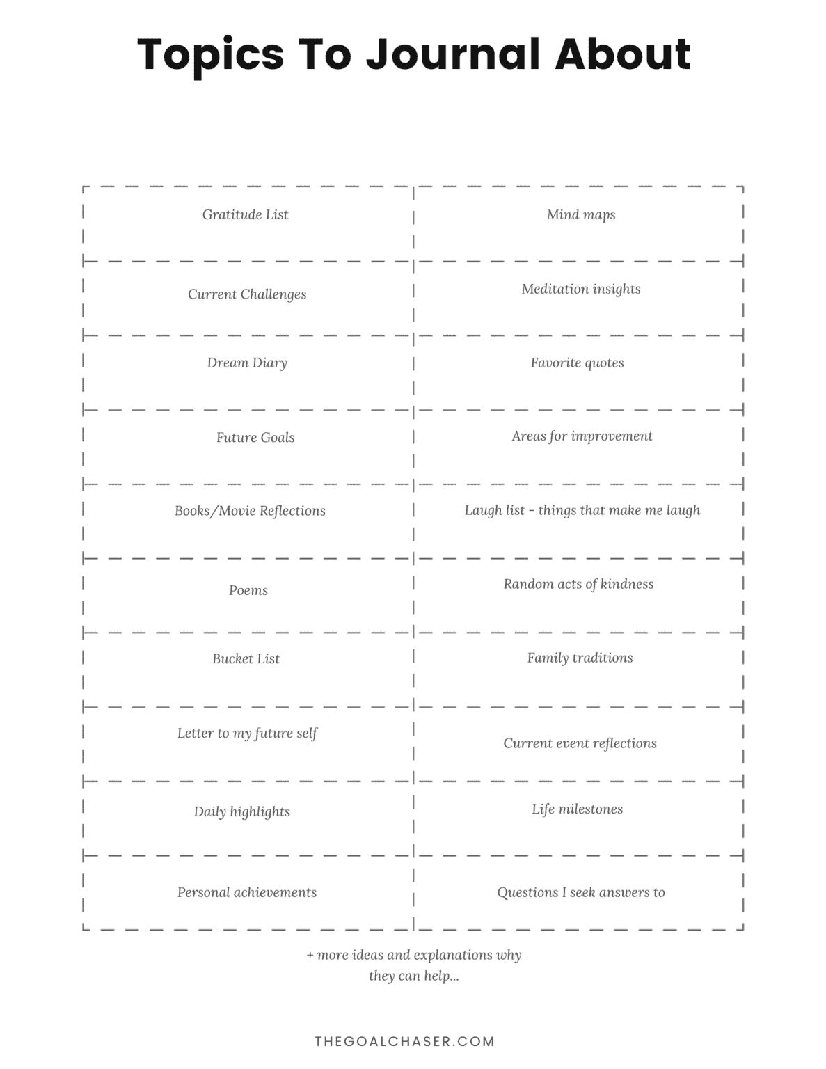 45 Journal Topics To Write About The Goal Chaser