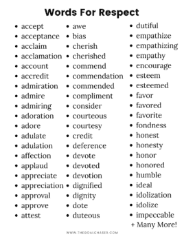 Respectful Words List - 100+ Words To Describe Respect - The Goal Chaser