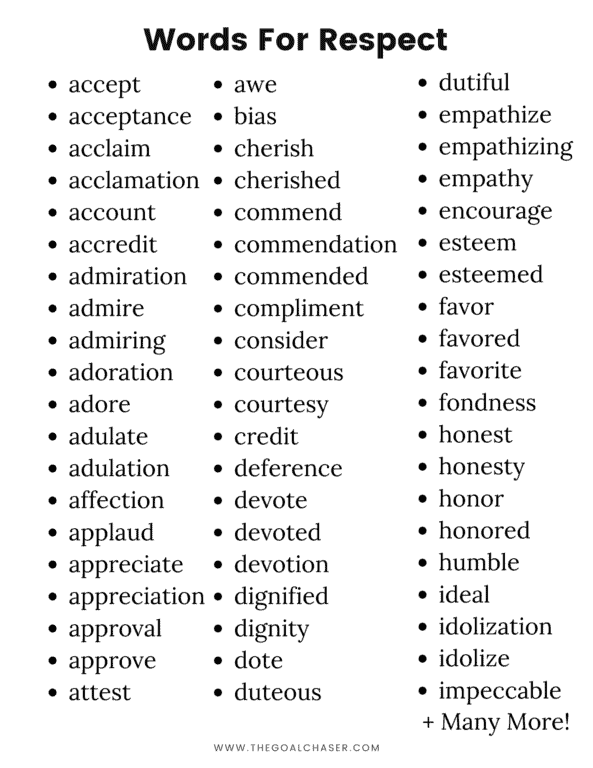Respectful Words List - 100+ Words To Describe Respect - The Goal Chaser
